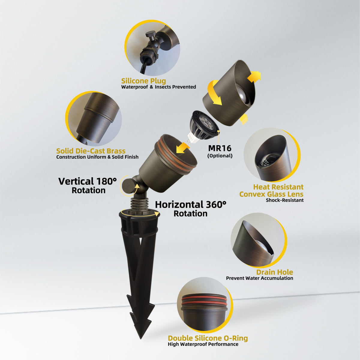 Outdoor Brass Landscape Lighting Spotlight for Yard | Waterproof & Easy ...